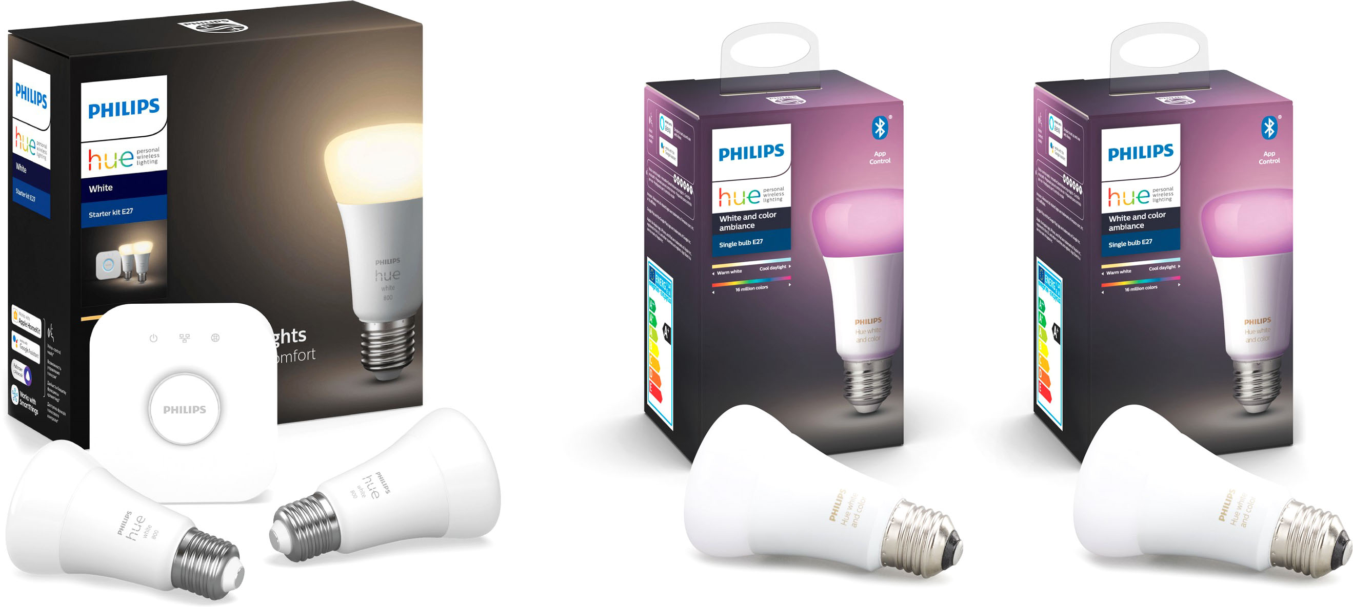 Набір Philips Hue Bridge, лампа E27 White 2шт, лампа E27 RGB 2шт ...