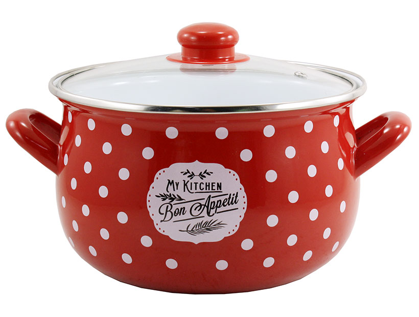 Кастрюля эмалированная Interos Bon appetit червоний в горох 2,1 л (4143) – фото, отзывы ...