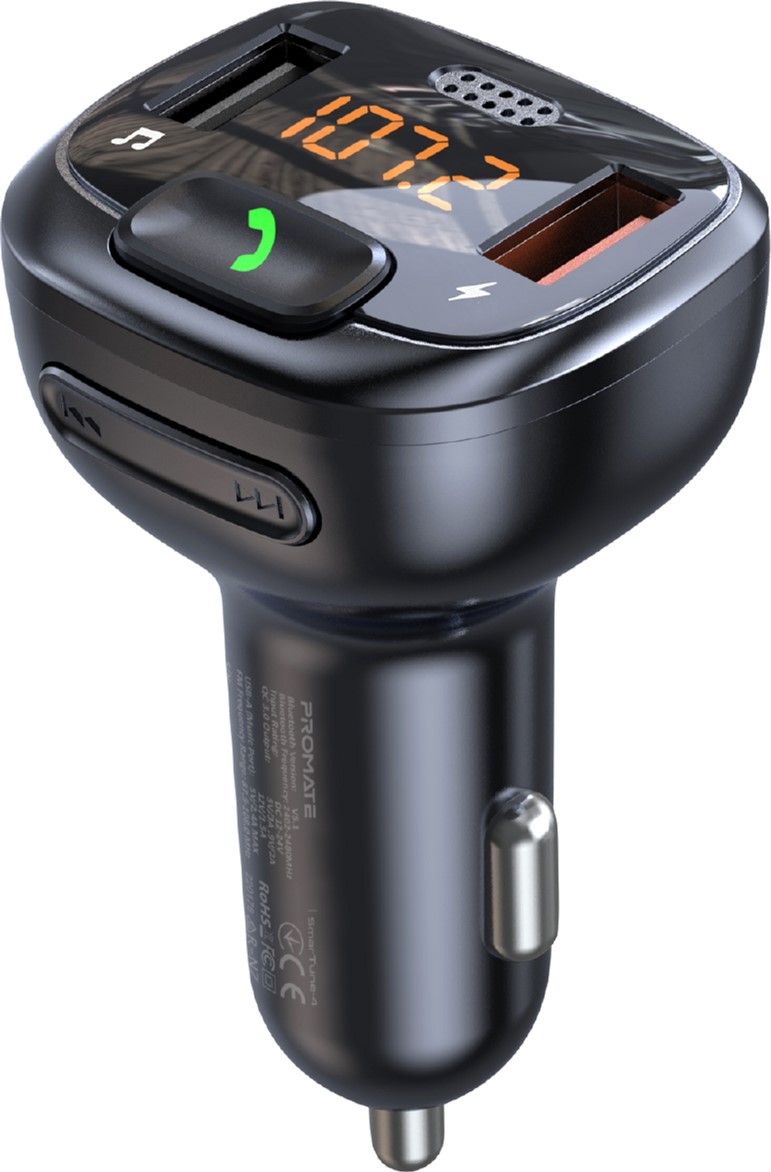 FM-трансмиттер Promate SmarTune-4 USB QC3.0/USB OTG/microSD Black ...