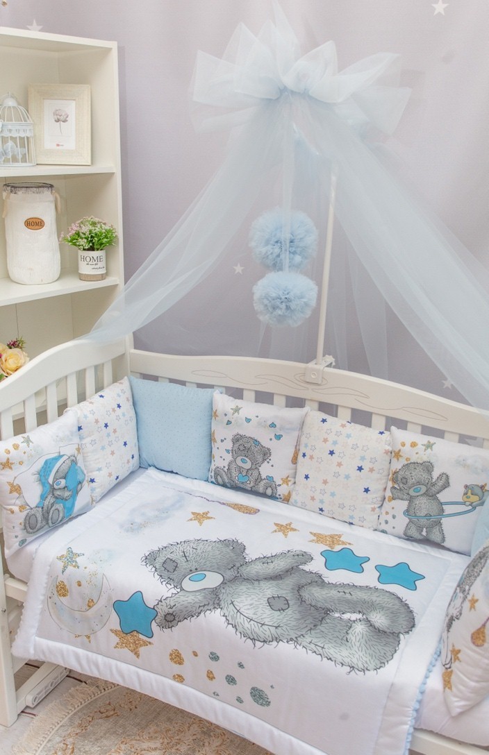 Комплект ведмедик Тедді зі зіркою сатин та плюш 75х95 см низькі ціни кредит оплата частинами