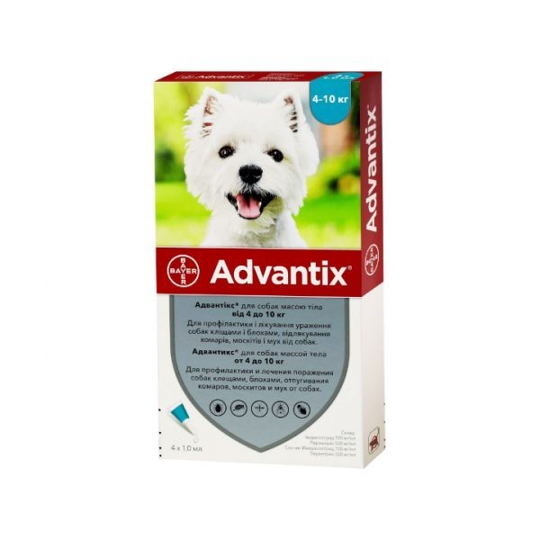 Капли Bayer Адвантикс Advantix от блох и клещей для собак весом 4-10 кг ...