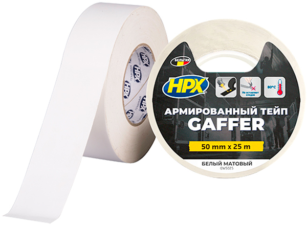Матовая лента HPX GAFFER TAPE 50 мм х 25 м Белая (GW5025) – фото ...