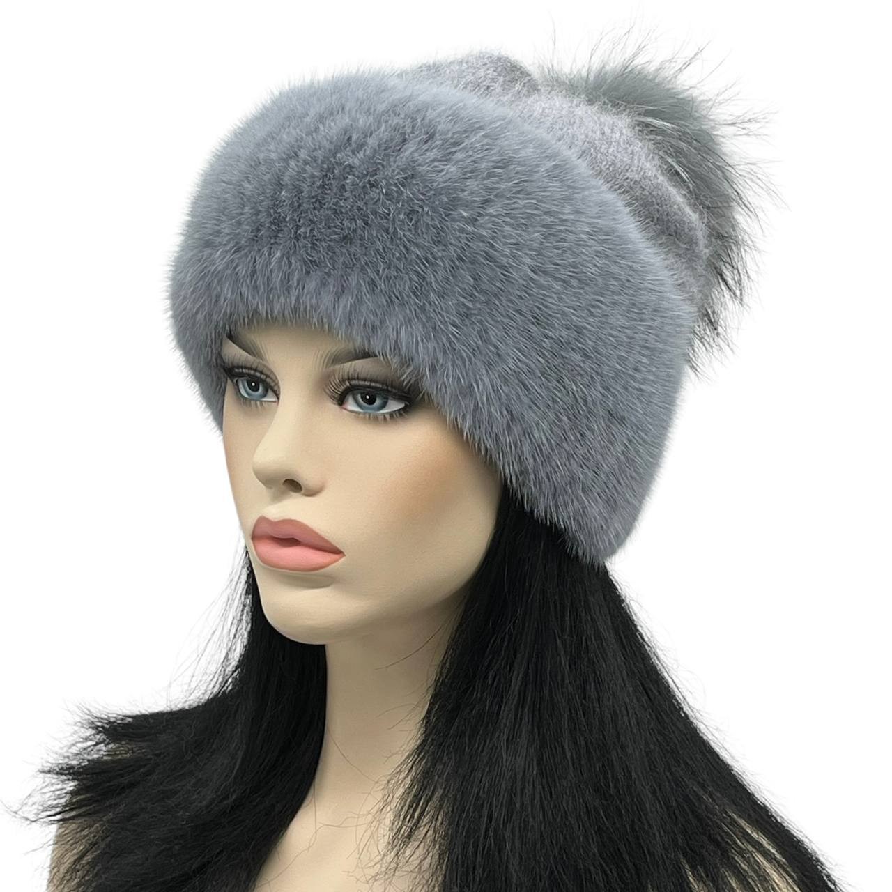 Меховая шапка из норки на трикотаже с бубоном BARS "Сильвия" One Size ...