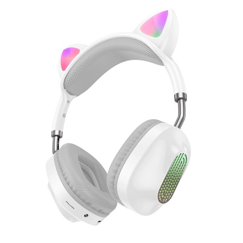 Наушники Bluetooth Hoco Cat |BT5.3, Type-C, 7h, TF, FM| LED RGB White ...