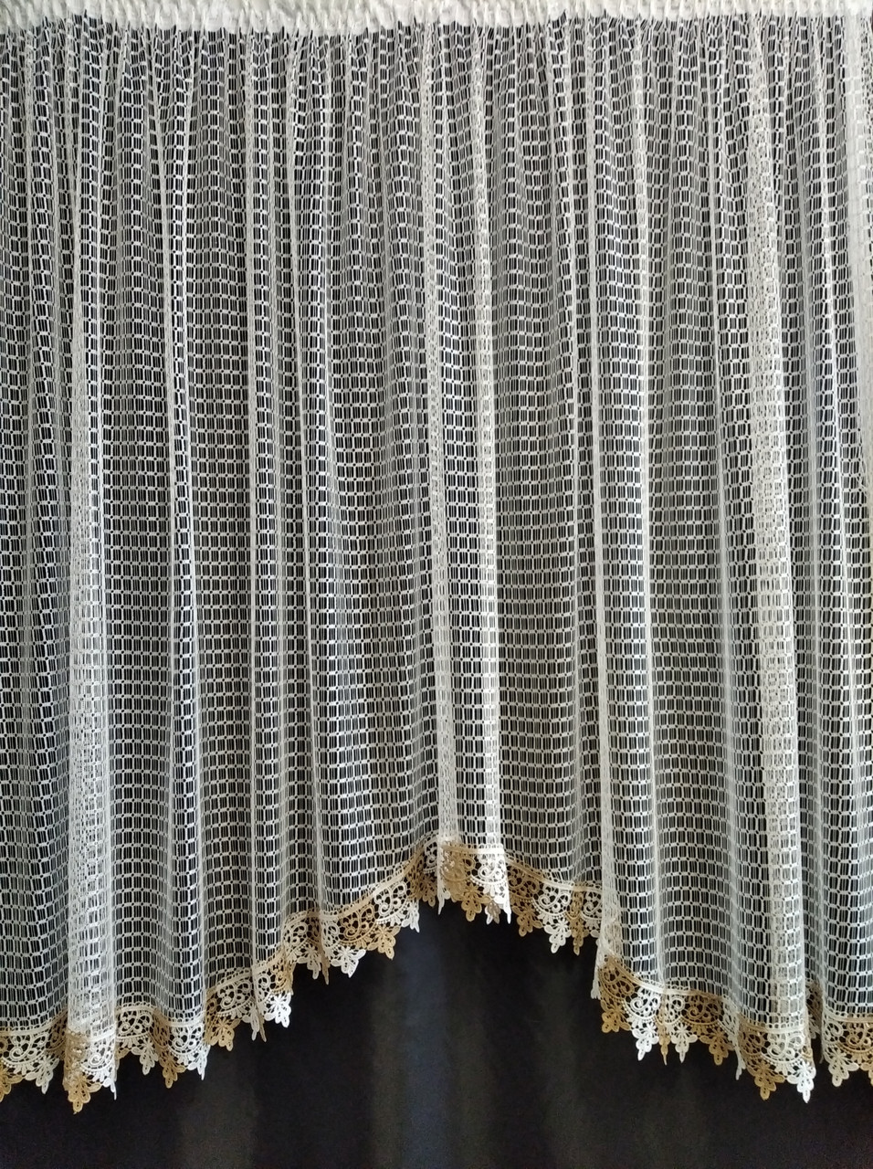Тюль на кухню Komfort Фіранка аркою з комбінованим мереживом зубці 300 160 см Молочний а10б 02