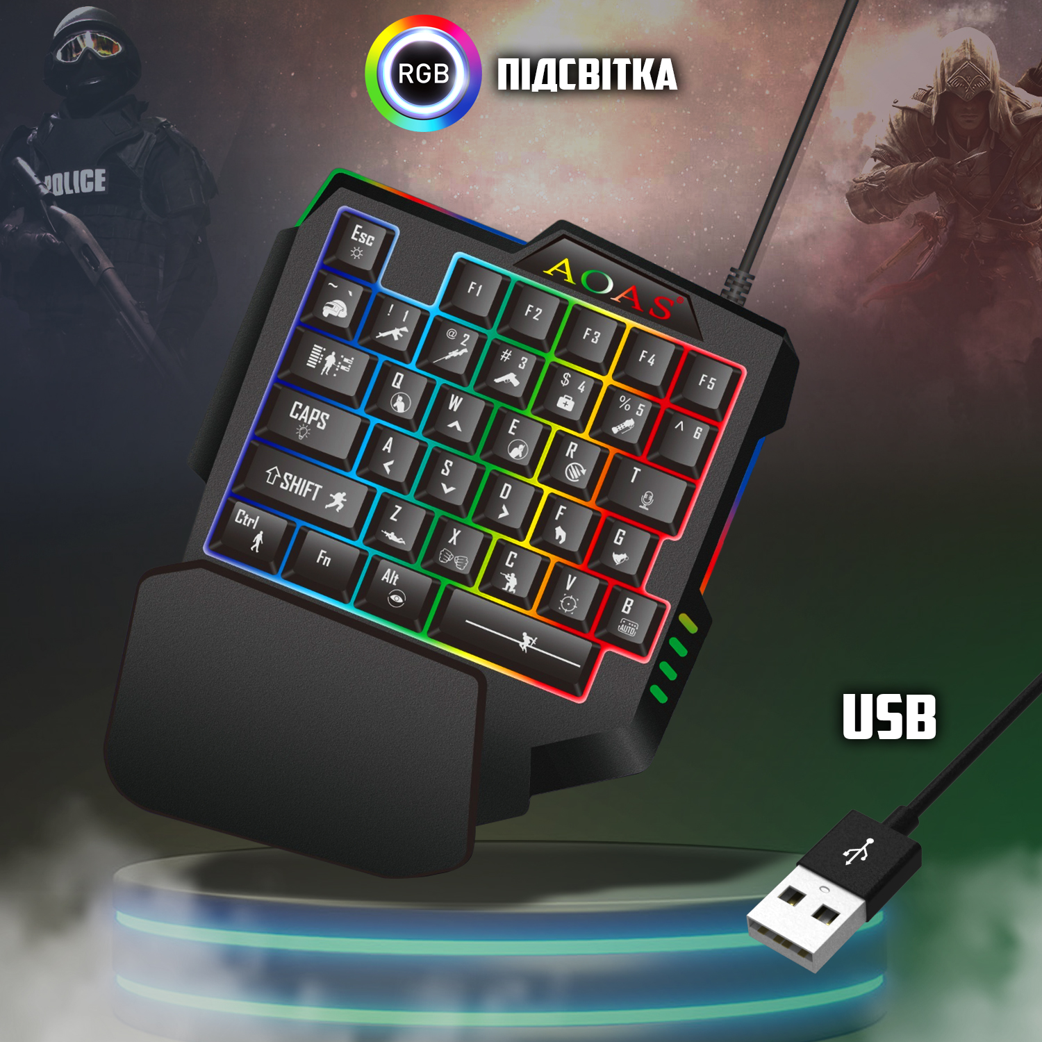 Игровая мини клавиатура с подсветкой AOAS 1300 для смарт ТВ/ПК ...
