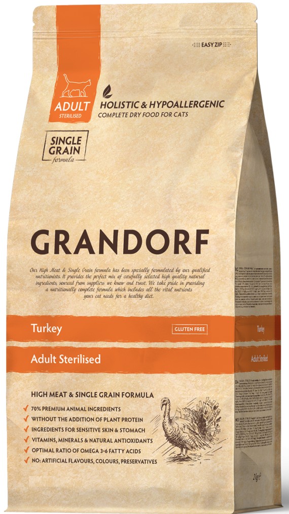 Grandorf Turkey Sterilized Cat Корм с индейкой для взрослых ...