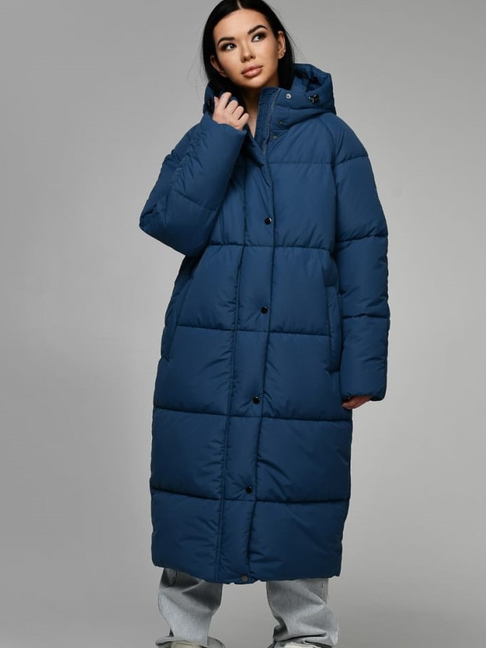 Пуховик зимний длинный женский X-Woyz LS-8918-35 44 Джинсовый ...