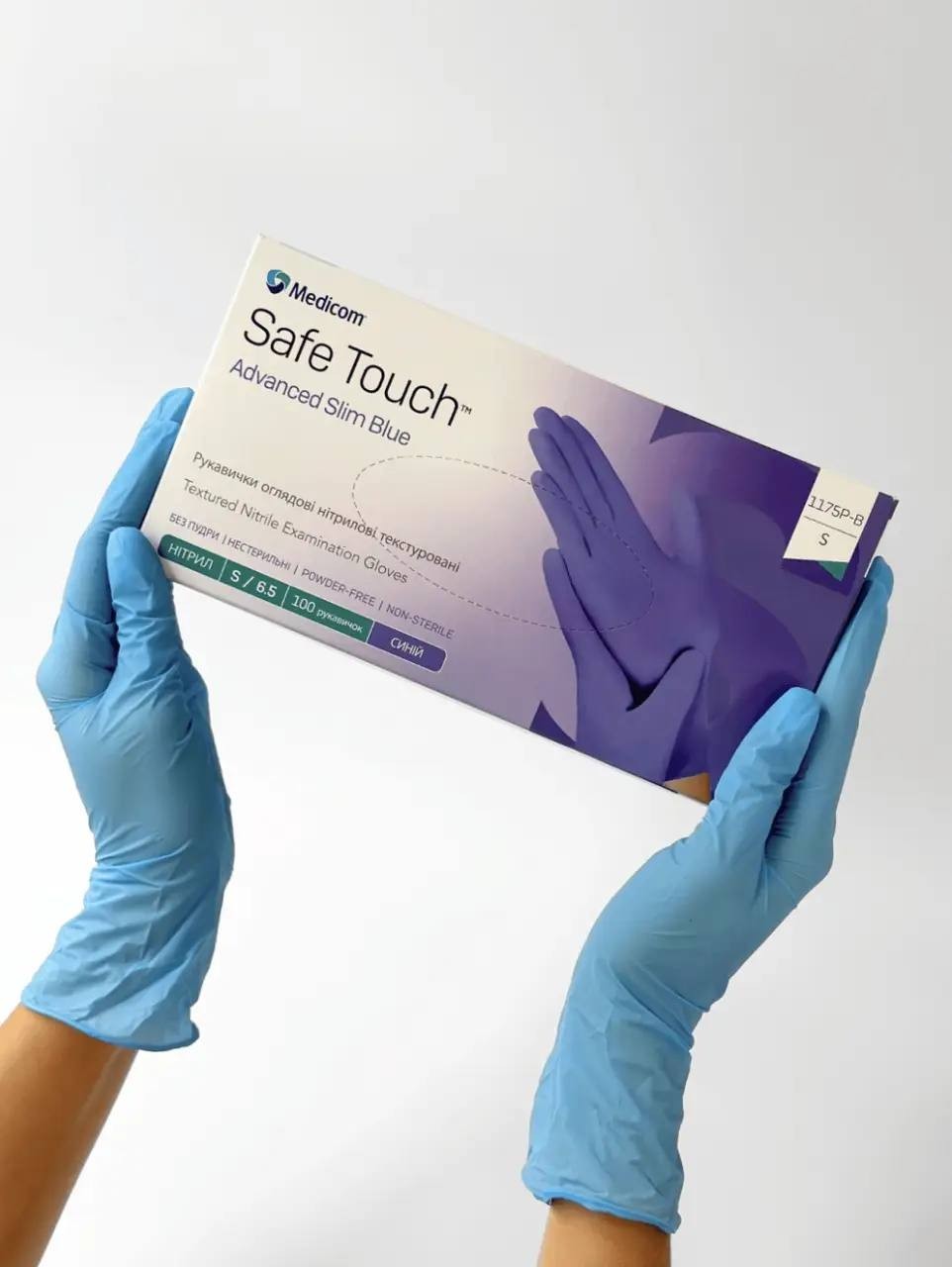 Нітрилові рукавички SafeTouch® Advanced Slim Blue без пудри Розмір S ...