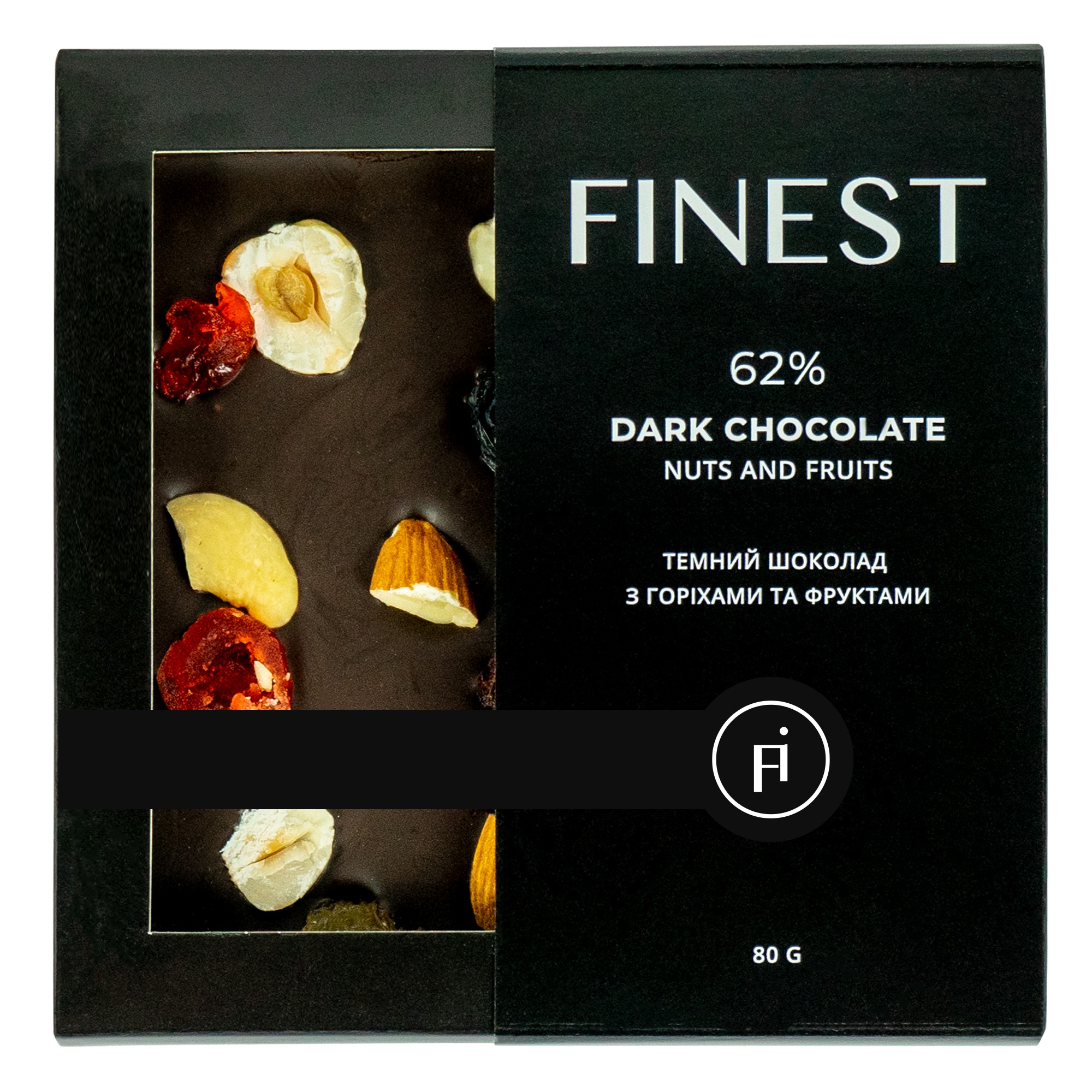 Черный французский шоколад Finest с миксом орехов и фруктов, 80 г ...