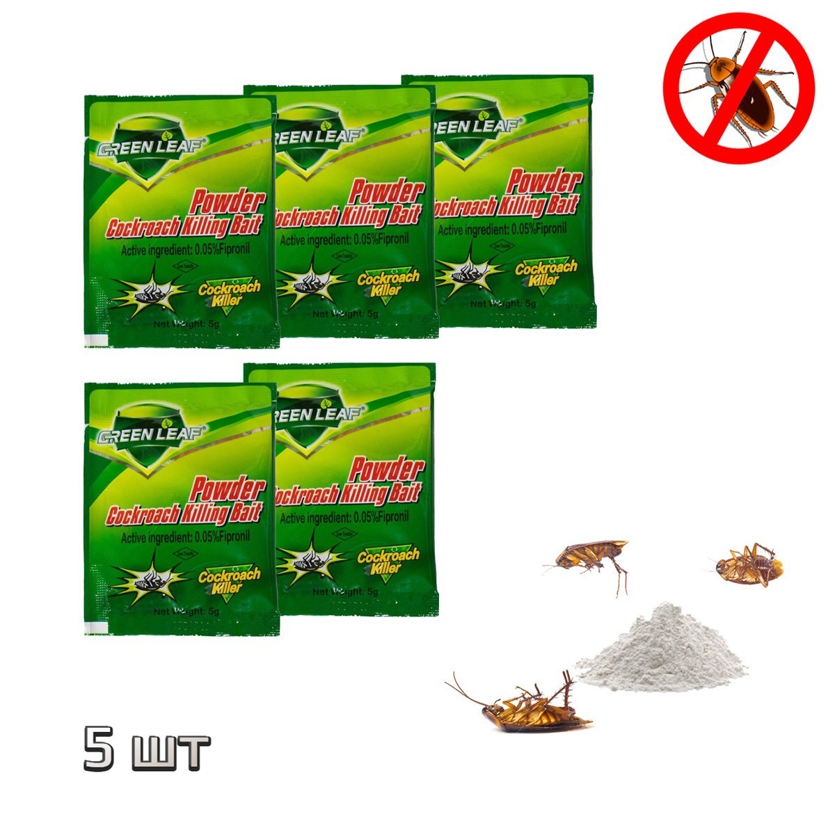 Комплект 5шт. ефективний засіб від тарганів Green Leaf Powder Cockroach ...