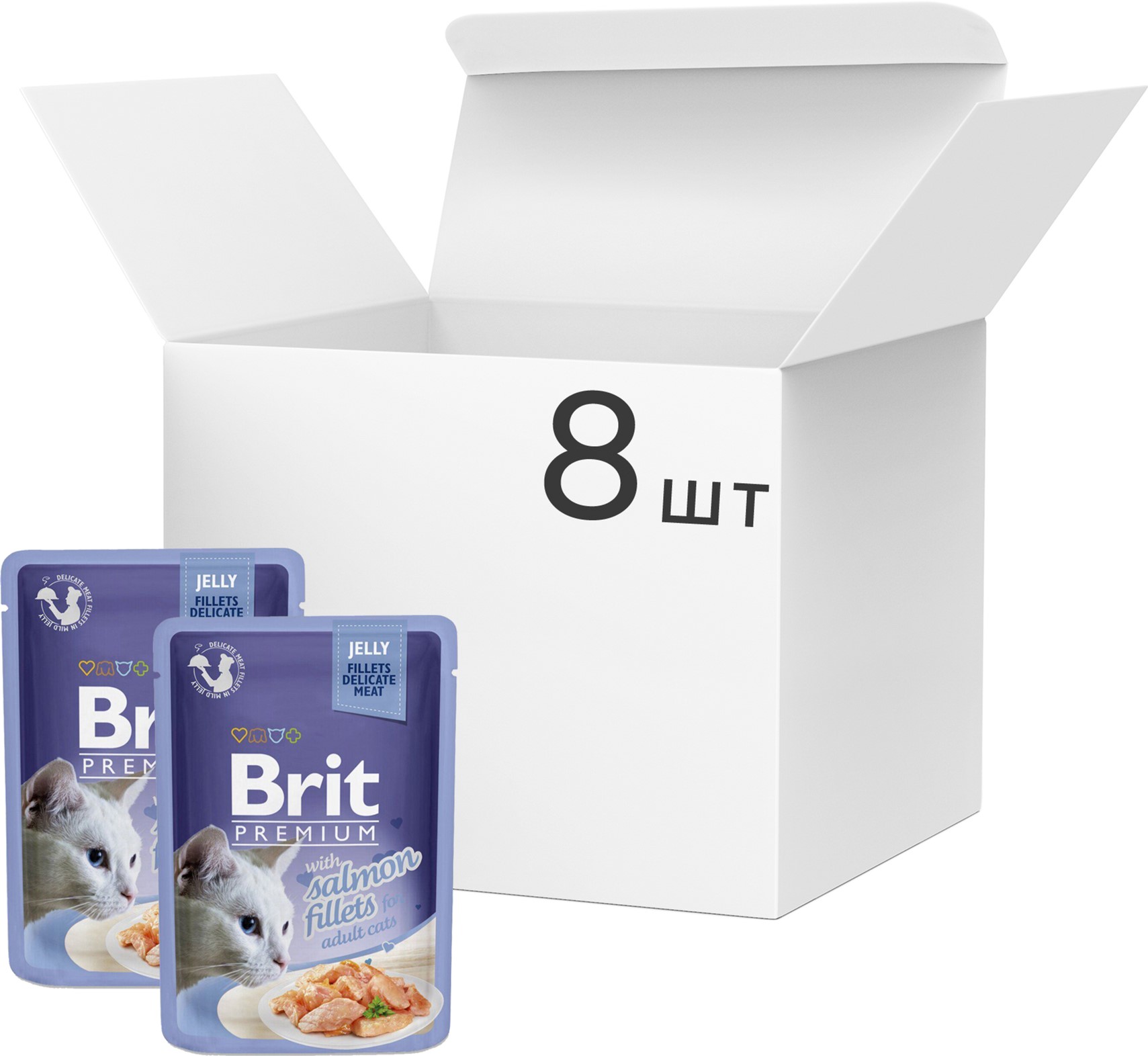 Упаковка влажного корма для котов Brit Premium Cat pouch филе лосося в ...