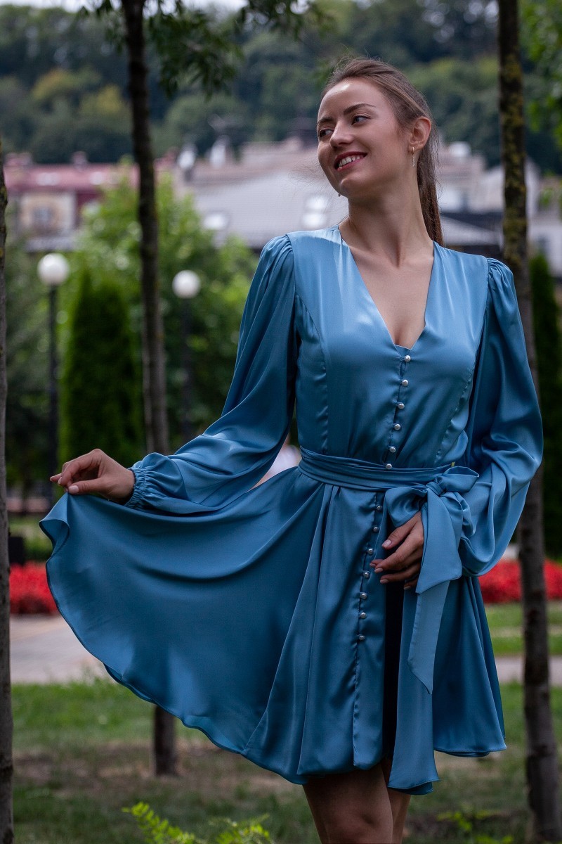 Голубое шелковое платье FashionYouWant XS голубой 43372422 от продавца ...