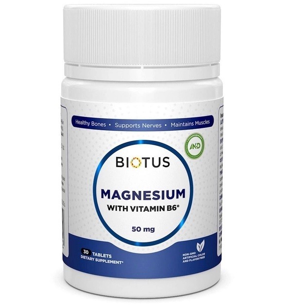 Магній і вітамін В6, Magnesium with Vitamin B6, Biotus, 30 таблеток ...