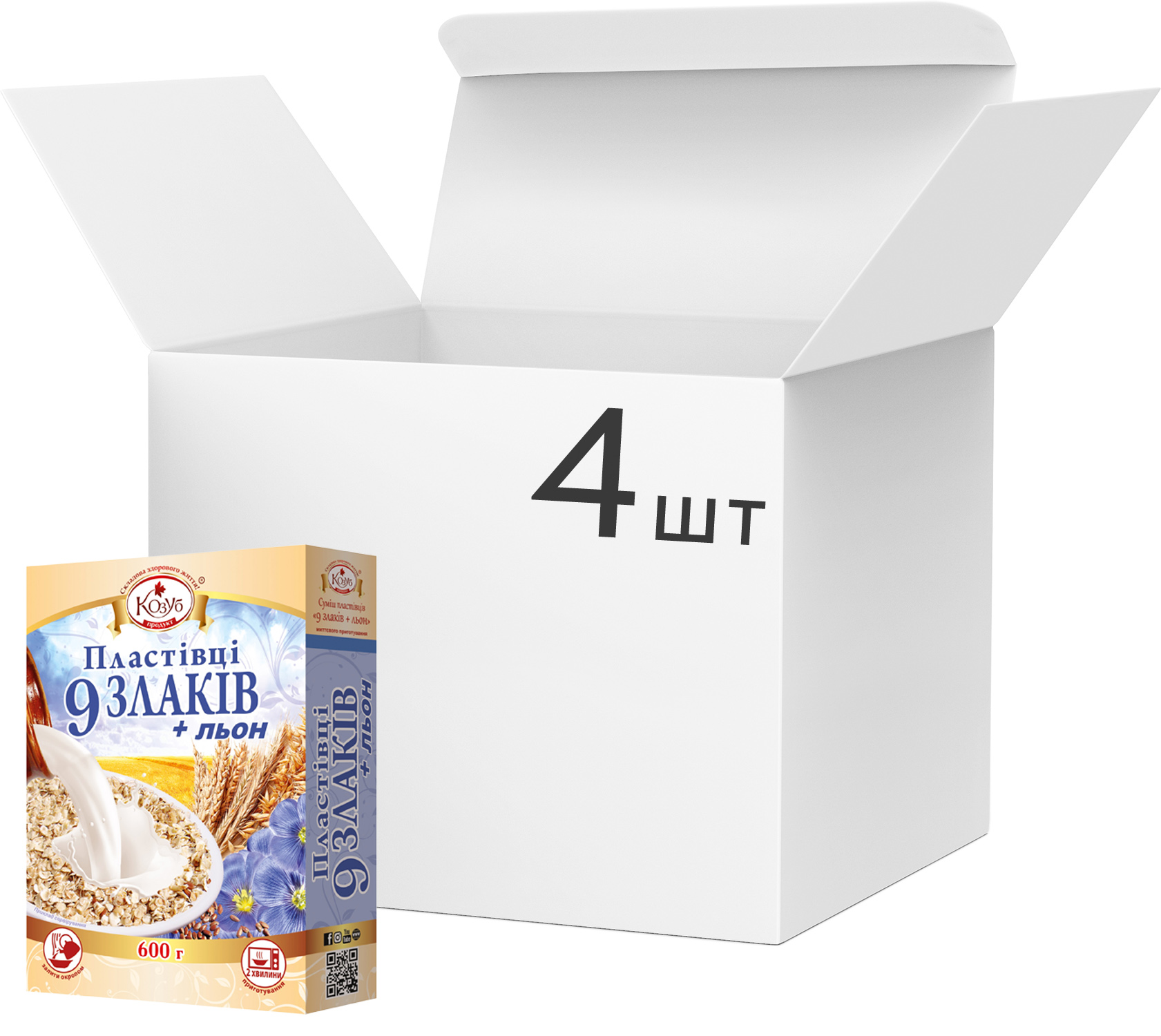 Упаковка хлопьев Козуб 9 злаков + лен 600 г х 4 шт (4820094536249 ...