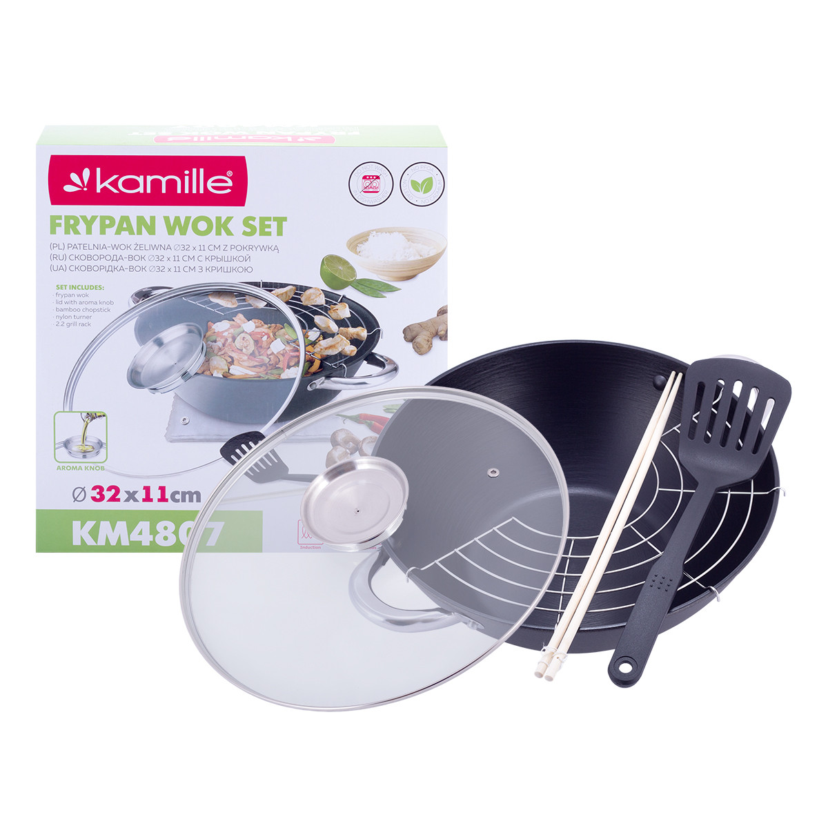 Казан чугунный для плова Wok с антипригарным покрытием 4,5 л Kamille ...