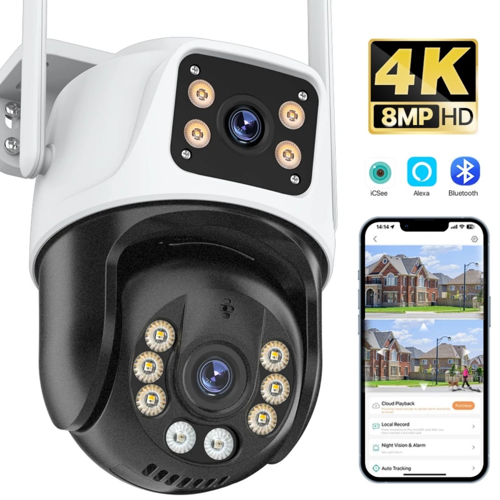 Внешняя беспроводная поворотная 8MP IP камера видеонаблюдения с двумя ...