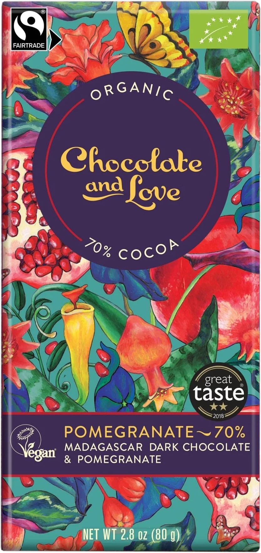 Шоколад органический Chocolate and Love черный 70% с гранатом 80 г ...