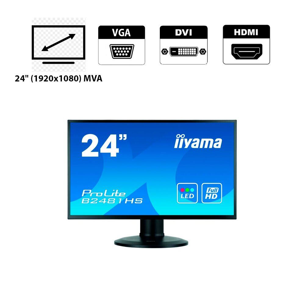 Монитор Iiyama ProLite XB2481HS / 24" (1920x1080) MVA / VGA, DVI, HDMI ...