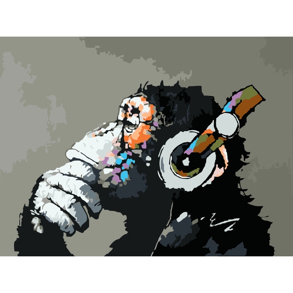 Картина по номерам / анти-стресс раскраска BRUSHME Обезьяна в наушниках ...