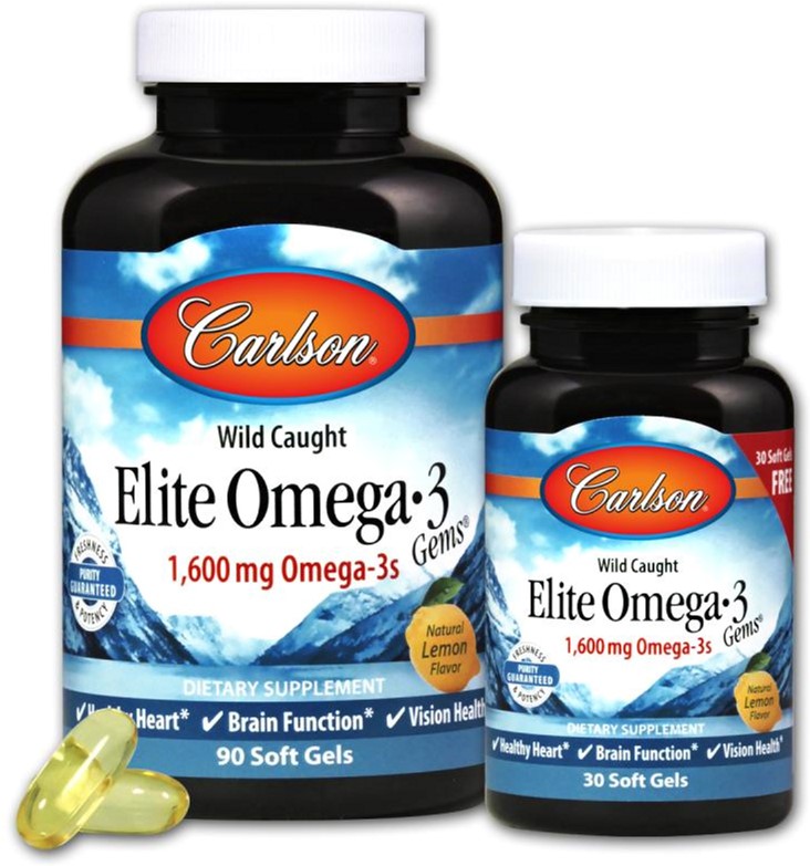 Жирные кислоты Carlson Labs Омега-3 лимон 90+30 желатиновых капсул ...