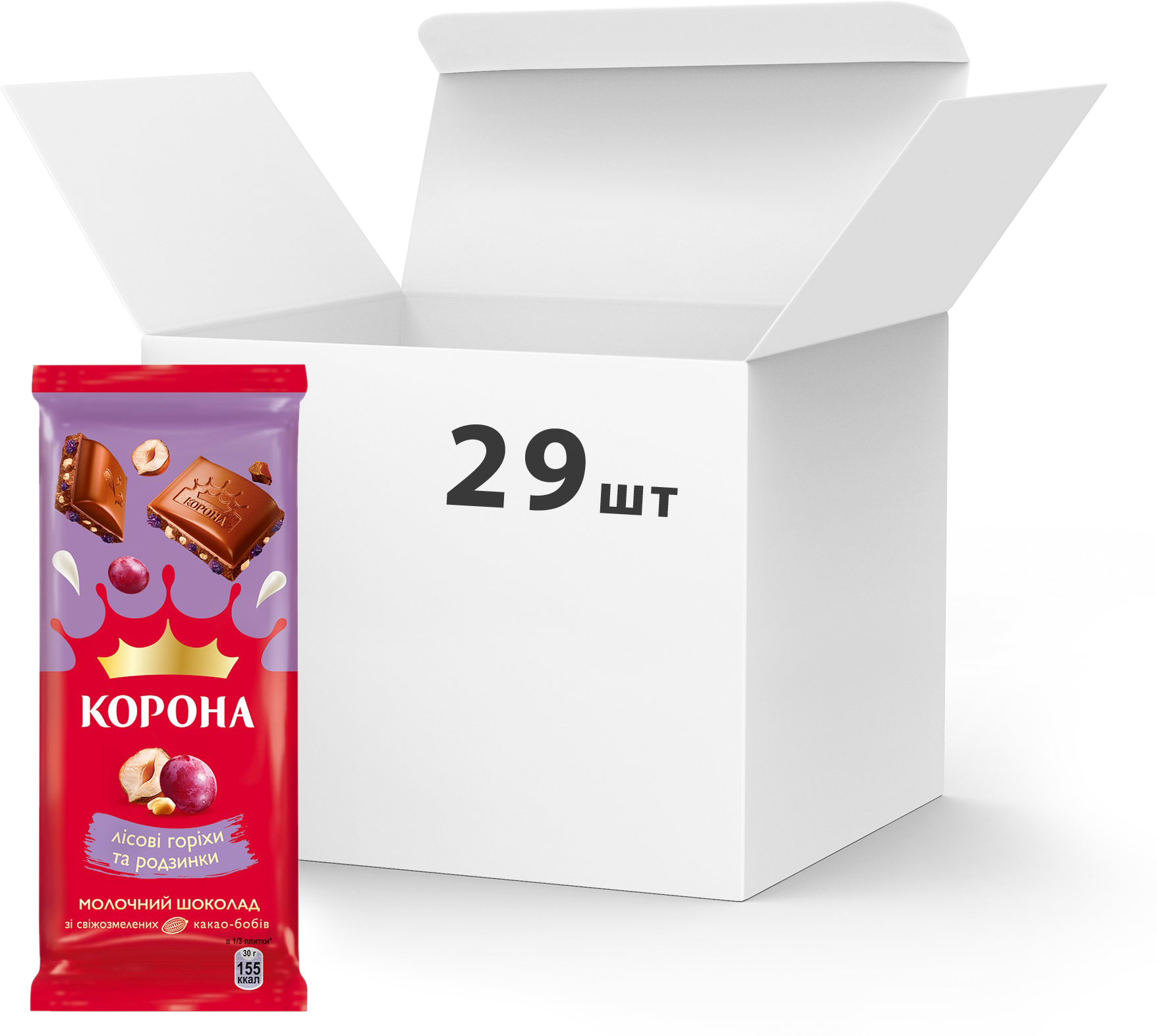 Упаковка шоколада Корона молочного с изюмом и орехом 85 г х 29 шт ...